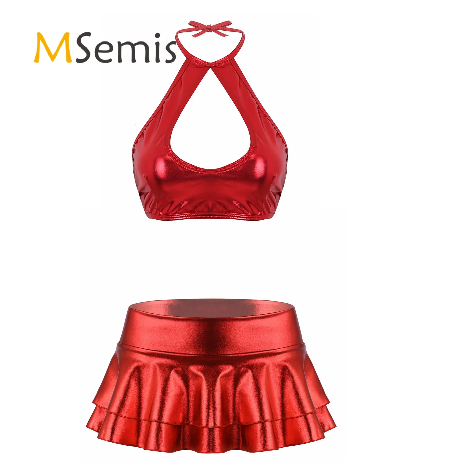 Womens-Metallic-Faux-Leather-Cheerleading-Uniform-Costume ...