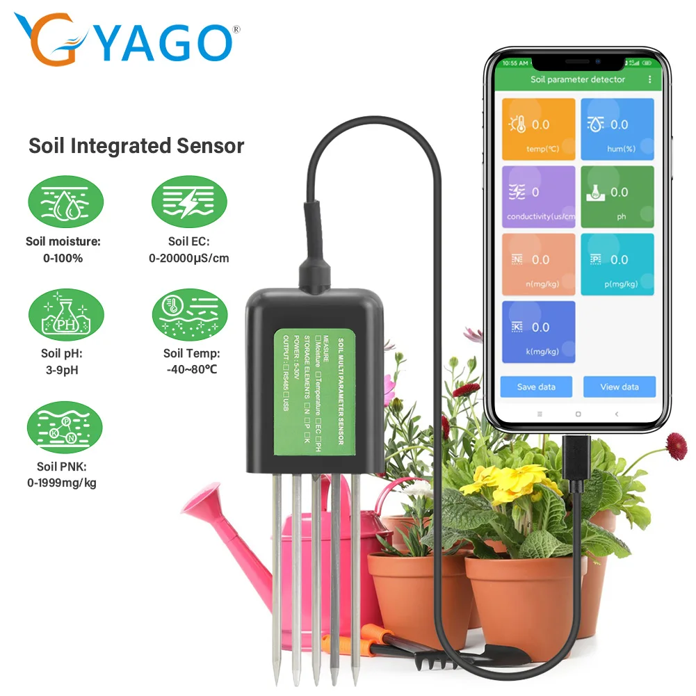 YAGO Soil Sensor pH EC Moisture Meter for Agriculture Soil NPK Tester ...