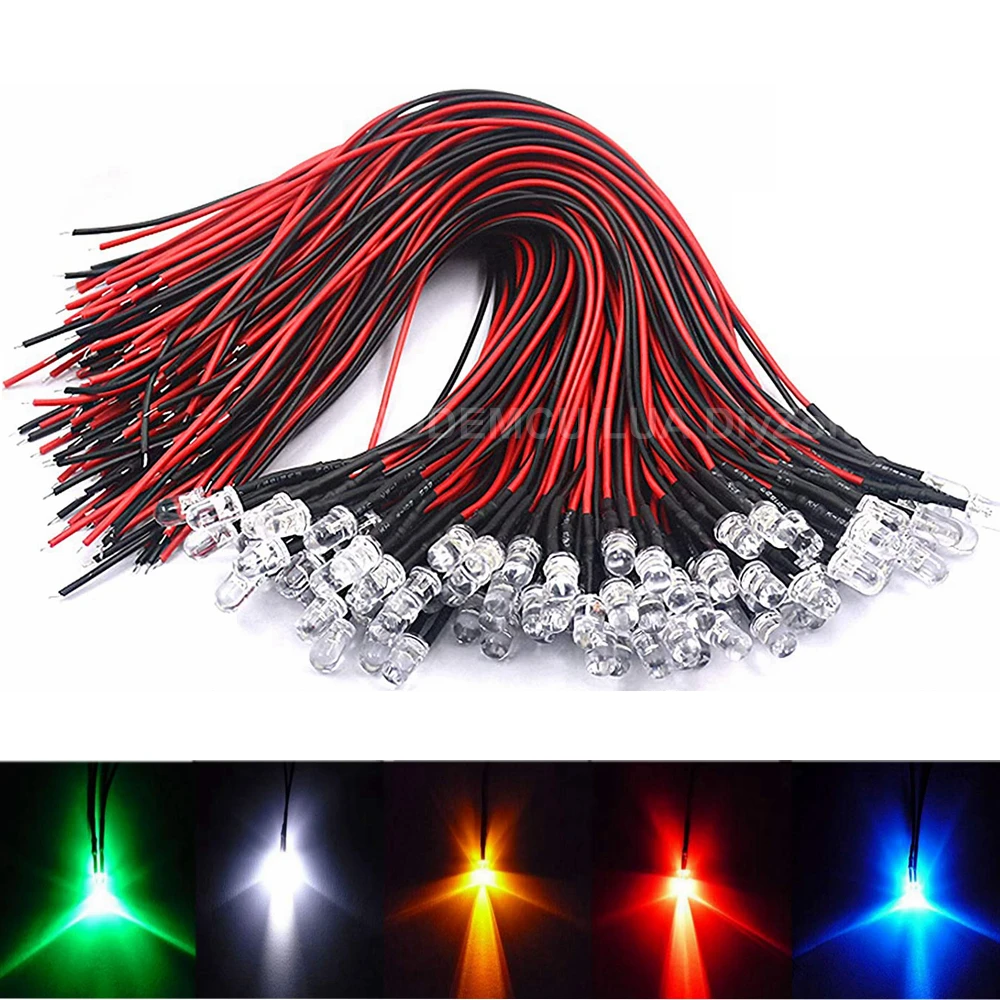 10pcs-DC-12V-LED-Diodes-3mm-5mm-20cm-Round-Pre-Wired-LED-Light-Lamp ...