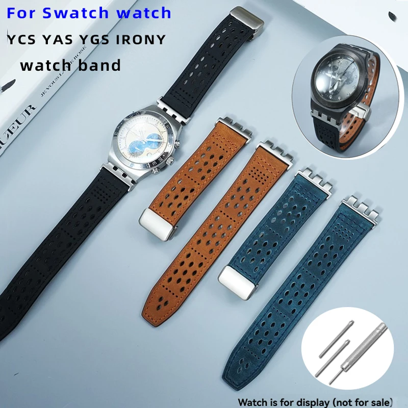 17 19 21mm With metal adapter Modified Leather Strap For Swatch watch ...