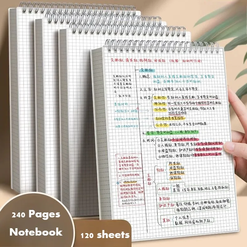 A4 A5 B5 Spiral book Coil Notebook 120 Sheets Grid Paper 240 Pages ...