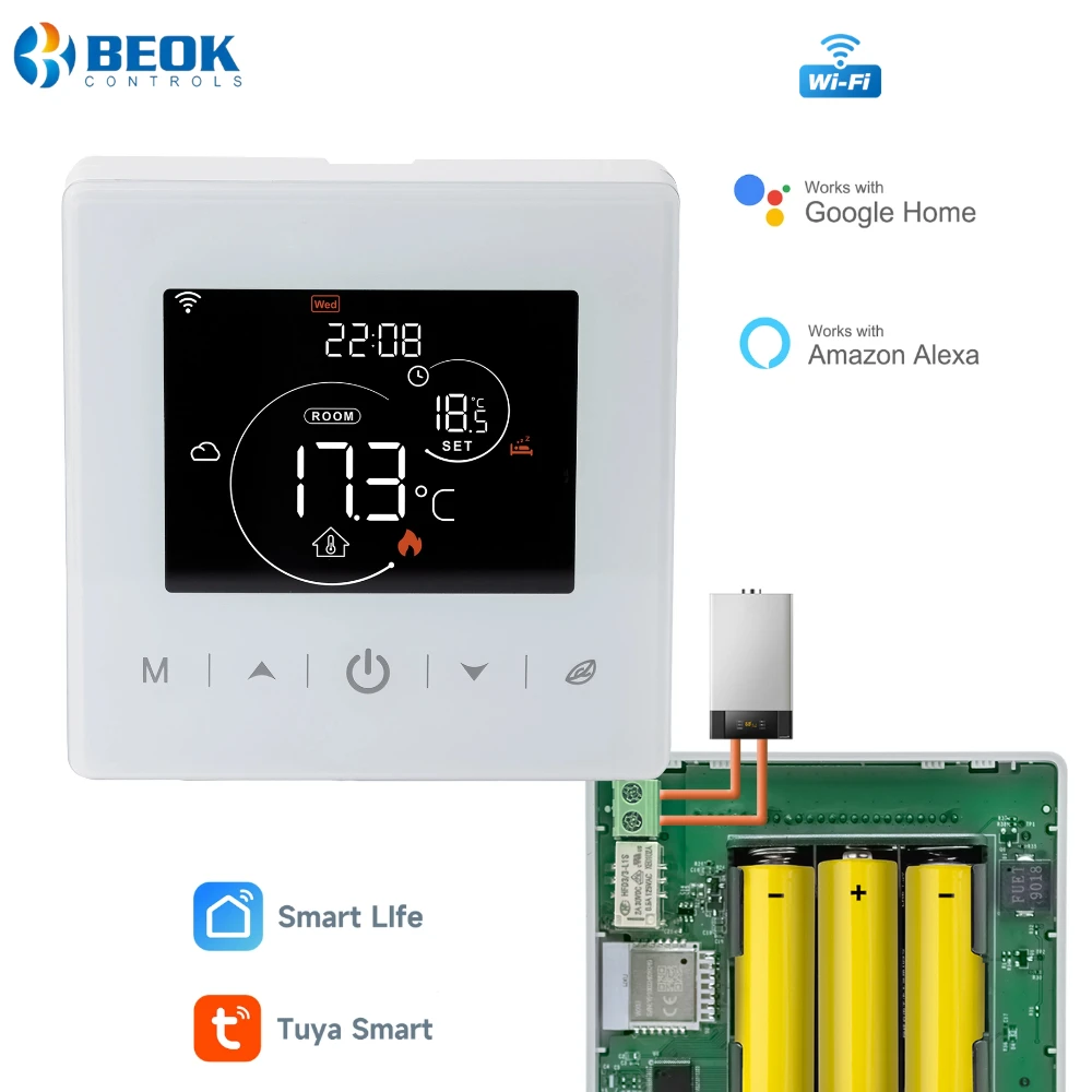 Beok Tuya Smart Thermostat Battery Powered Smart Home Gas Boiler Wifi ...