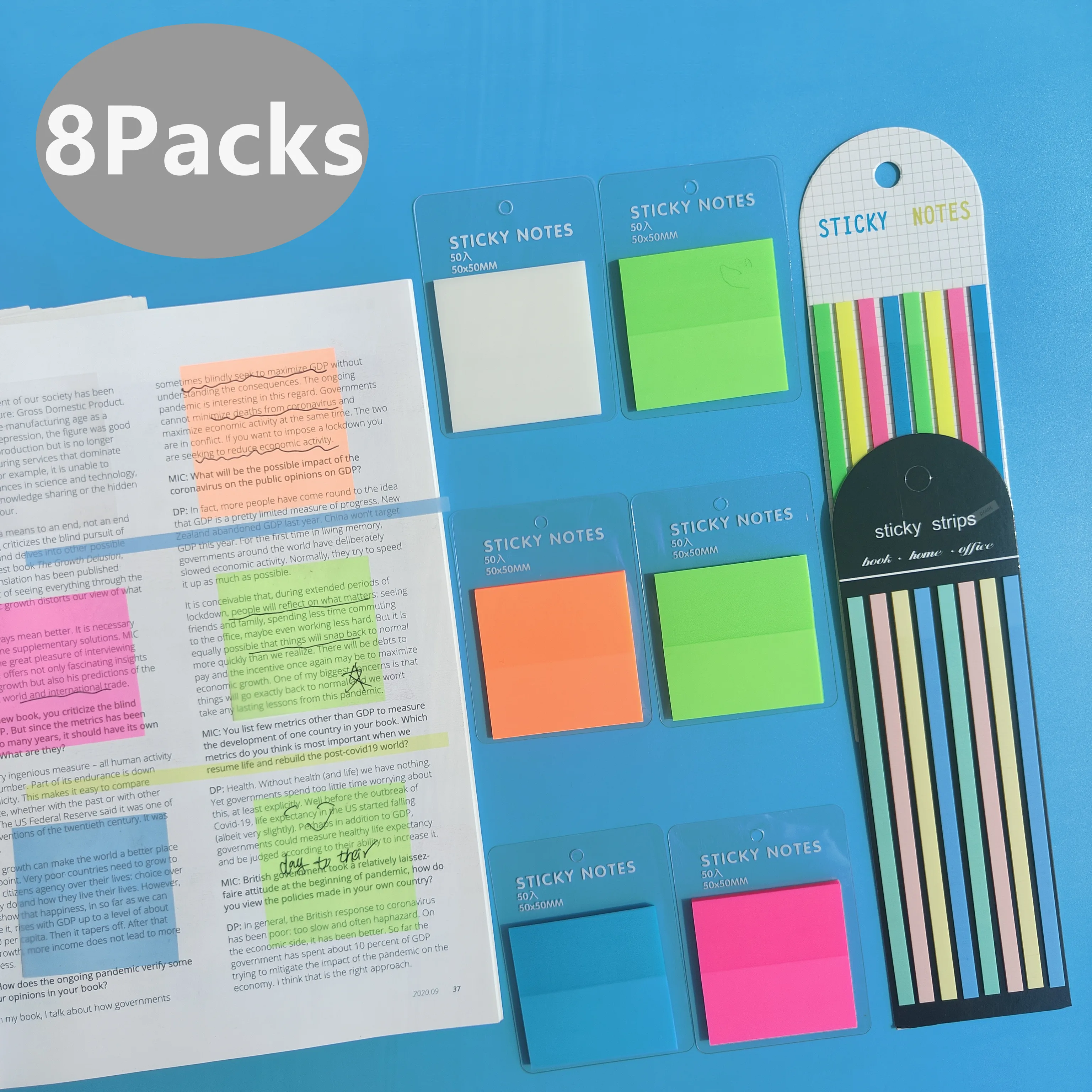 8-Packs-Sticky-Notes-Flags-8-Color-Tabs-Index-Flag-Bright-Colors-Page ...