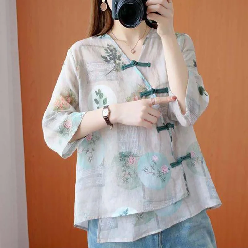 New-Summer-Traditional-Chinese-Top-Chinese-Flower-Print-Hanfu-Clothes ...