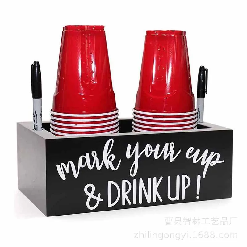 Party cup dispenser Wooden cup holder with pen slot and Party Cups ...