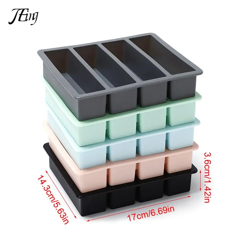 1Pc 4 Grid Long Strip Silicone Ice Cubes Rectangle Tray Mold DIY Non ...