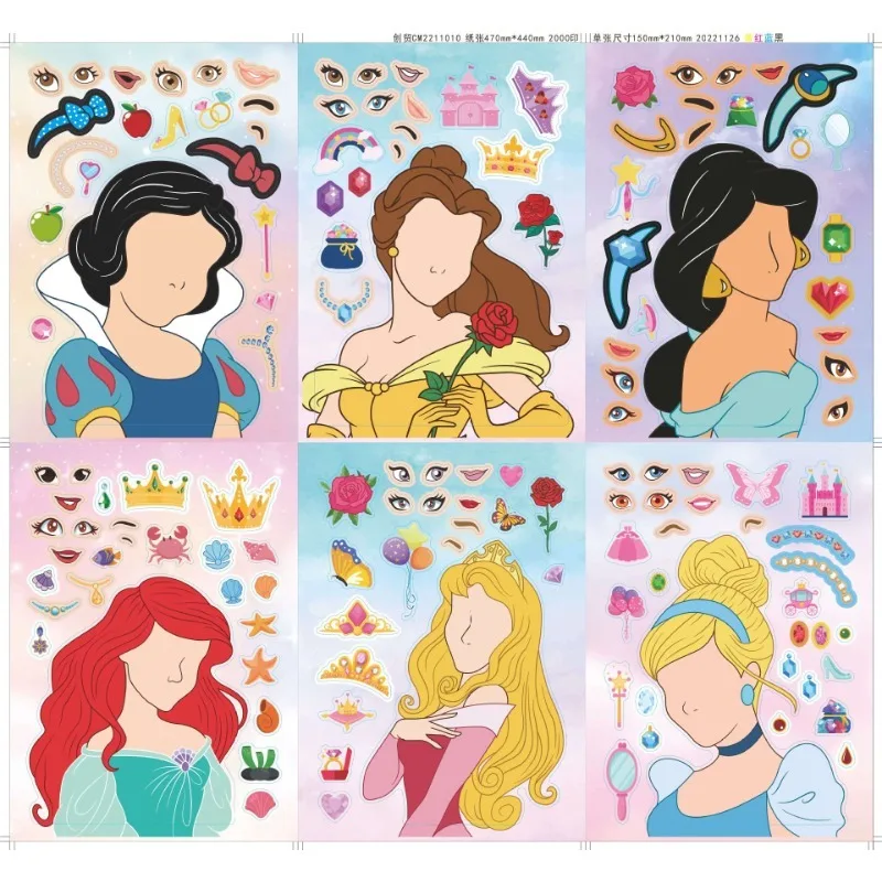 6-Sheets-Disney-Princess-Kids-DIY-Puzzle-Stickers-Princess-Face-Funny ...