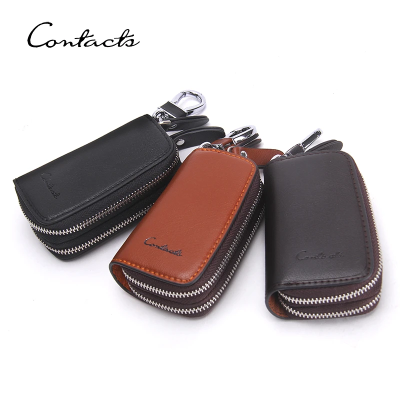 Leather Key Wallet Men Genuine | Key Holder Zip Leather Wallet ...