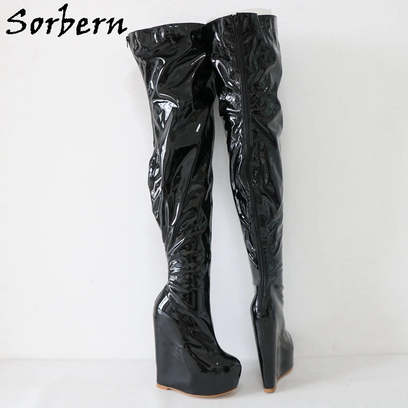 Sorbern-20Cm-Invisible-Wedge-High-Heels-Boots-Women-Glossy-Crotch-Thigh ...