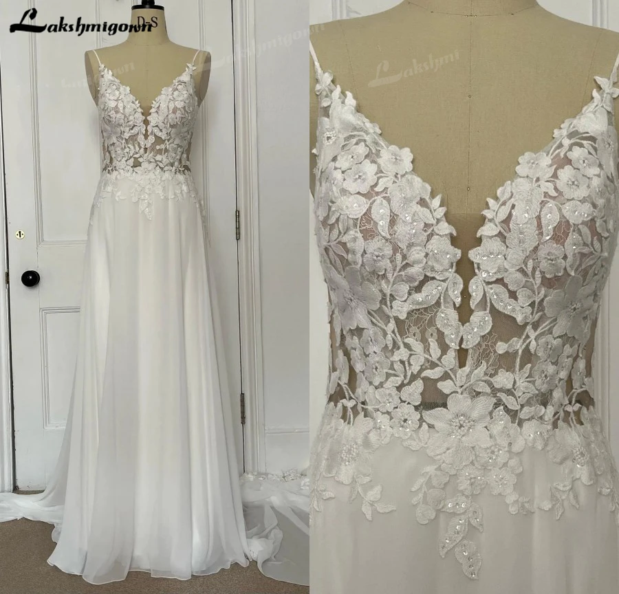Sexy A-line Chiffon Illusion Bodice Backless Beach Wedding Dresses For ...