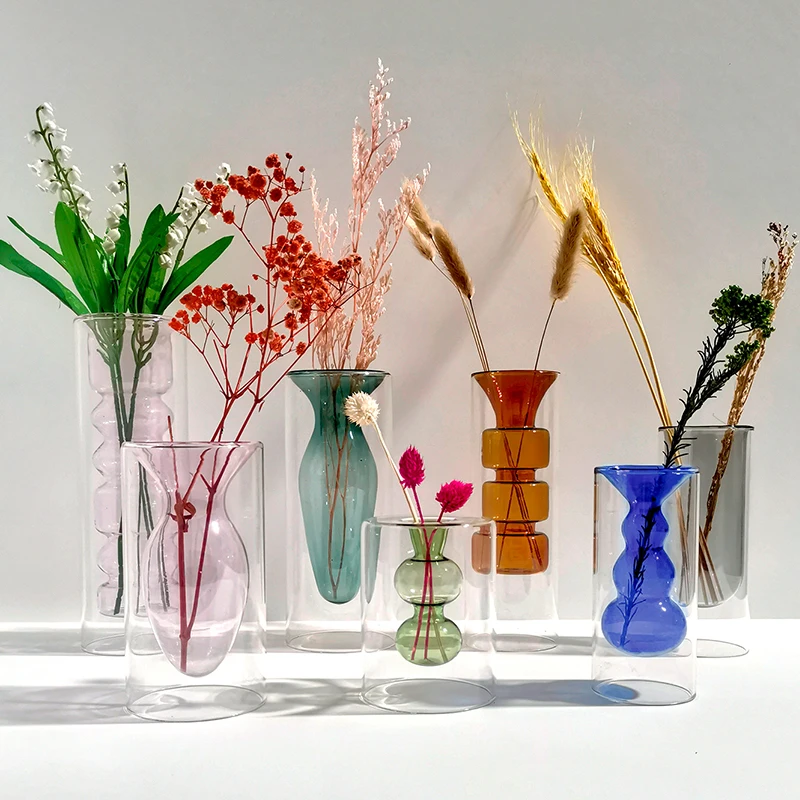 Creative-Double-layer-Glass-Vase-Colorful-Transparent-Terrarium-Flower ...
