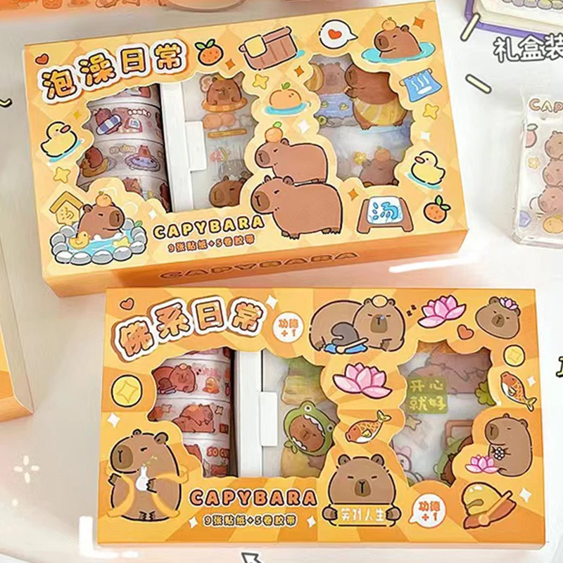 14Pcs-Box-Capybara-Cute-Cartoon-Stickers-Washi-Tape-Gift-Box-Set-DIY ...