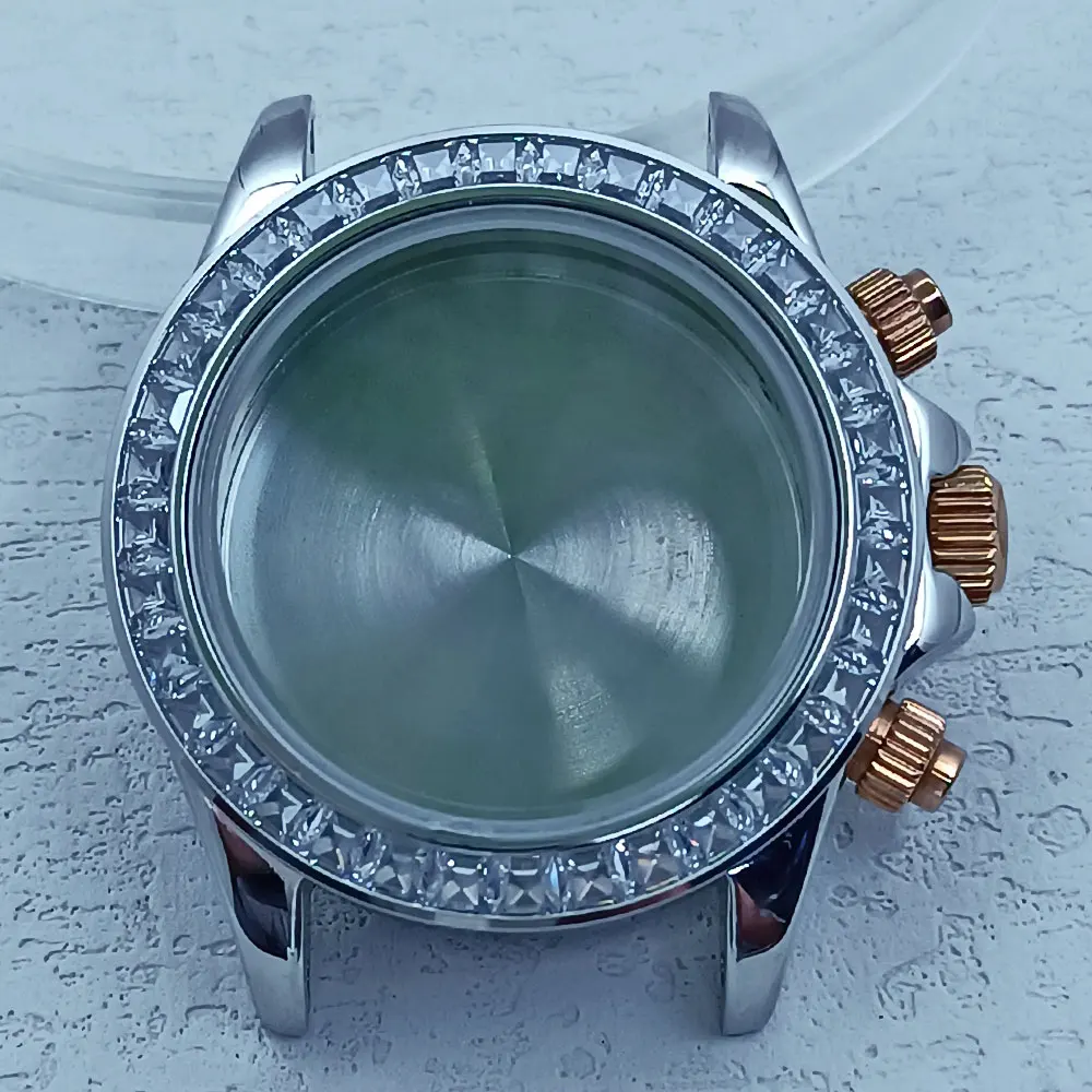 39.3mm VK63 watch case, stainless steel case, DTN color diamond bezel ...