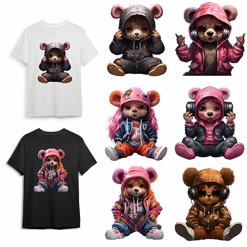 DTF-Iron-Sticker-PPatch-for-Clothing-Cartoon-Girl-Bear-Pink-Earphones ...