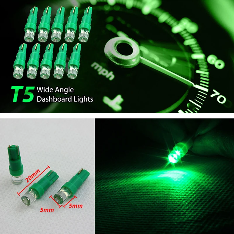 10pcs-Green-T5-Car-Auto-Dashboard-Gauge-LED-Wedge-Side-Light-Bulbs-37 ...