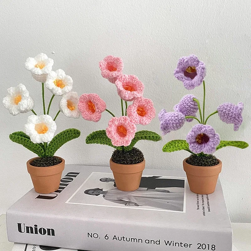 Crochet-Flower-Potted-Knitting-Flower-Pots-Woven-Knitted-Bouquets ...