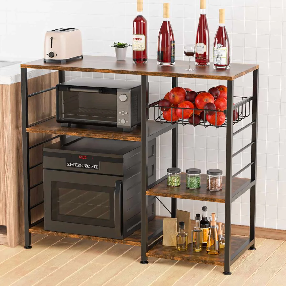 Kitchen Bakers Rack with Storage Shelf Bakers Rack Coffee Bar Table ...