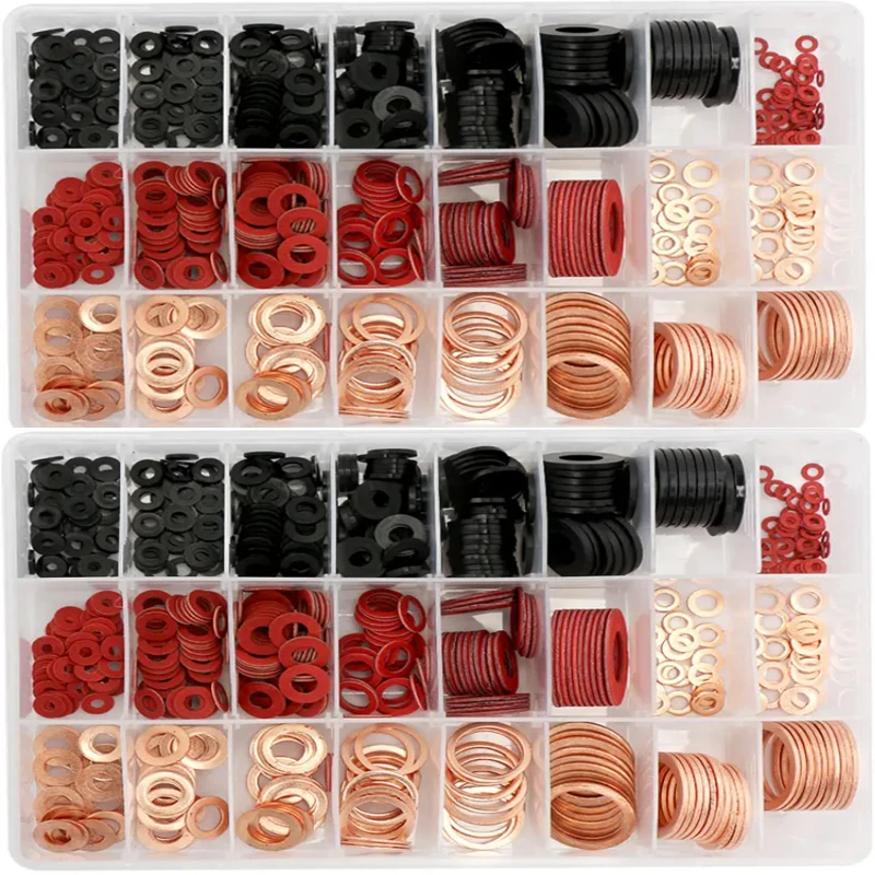 680PCS-Copper-Washers-Nylon-Washers-Red-Paper-Fibre-Washers-Gasket-Kit ...