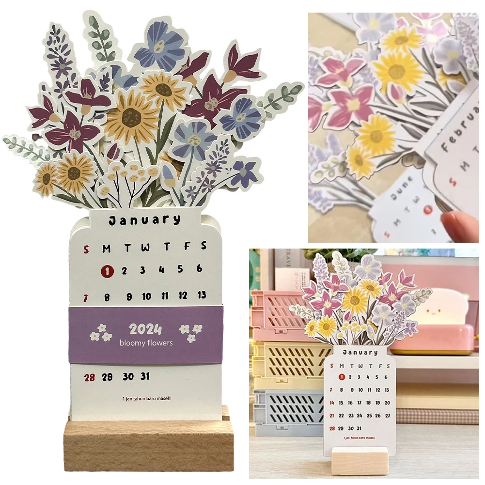 Flower-Small-Desk-Calendar-2024-Bloomy-Flowers-Desk-Calendar-2024 ...