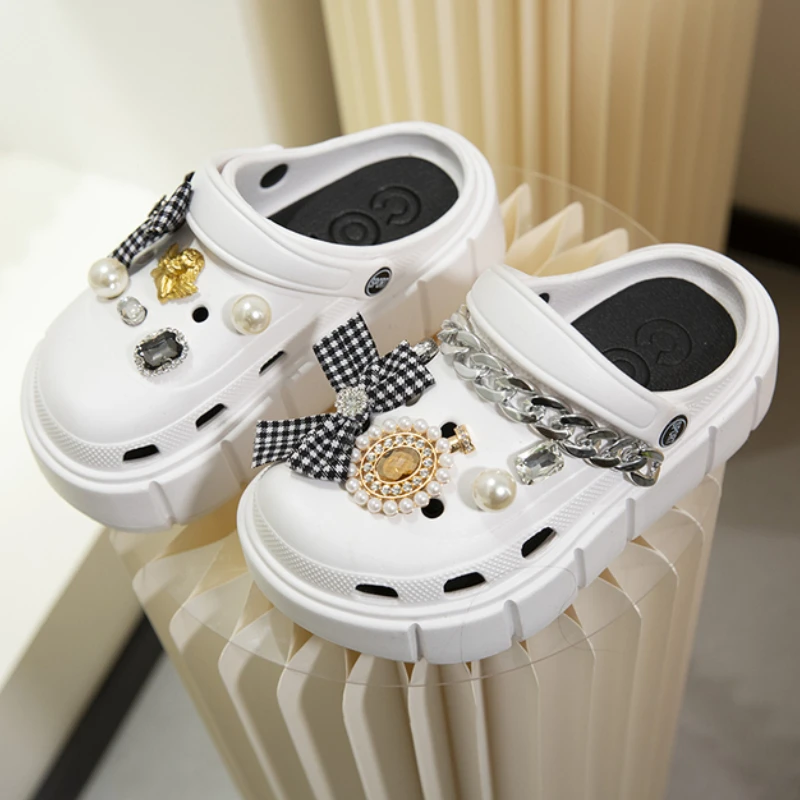 Angle Pearl Bowtie&chain Charms Clog Shoes Outdoor Women Designer ...