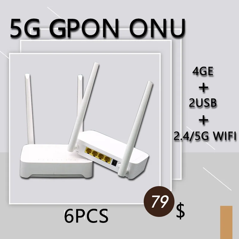 6PCS H3 2S 5G GPON ONU ONT 4GE +2USB +2.4/5G WIFI AC Roteador Modem FTTH Banda Dupla Fibra ...