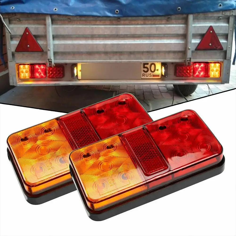 2Pcs-Car-Rear-Tail-Light-Red-Yellow-Dual-Color-10-LED-Truck-Trailer ...