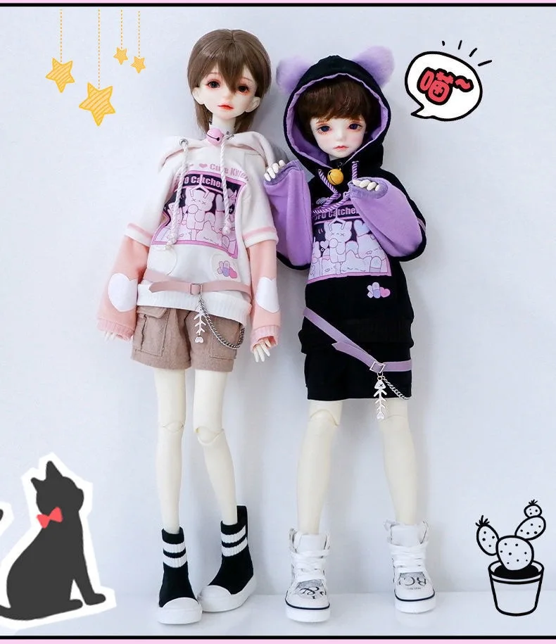 DIY BJD 1/6 1/4 OB11 Hoodie Clothes Full Set Body With Fashion Clothes ...