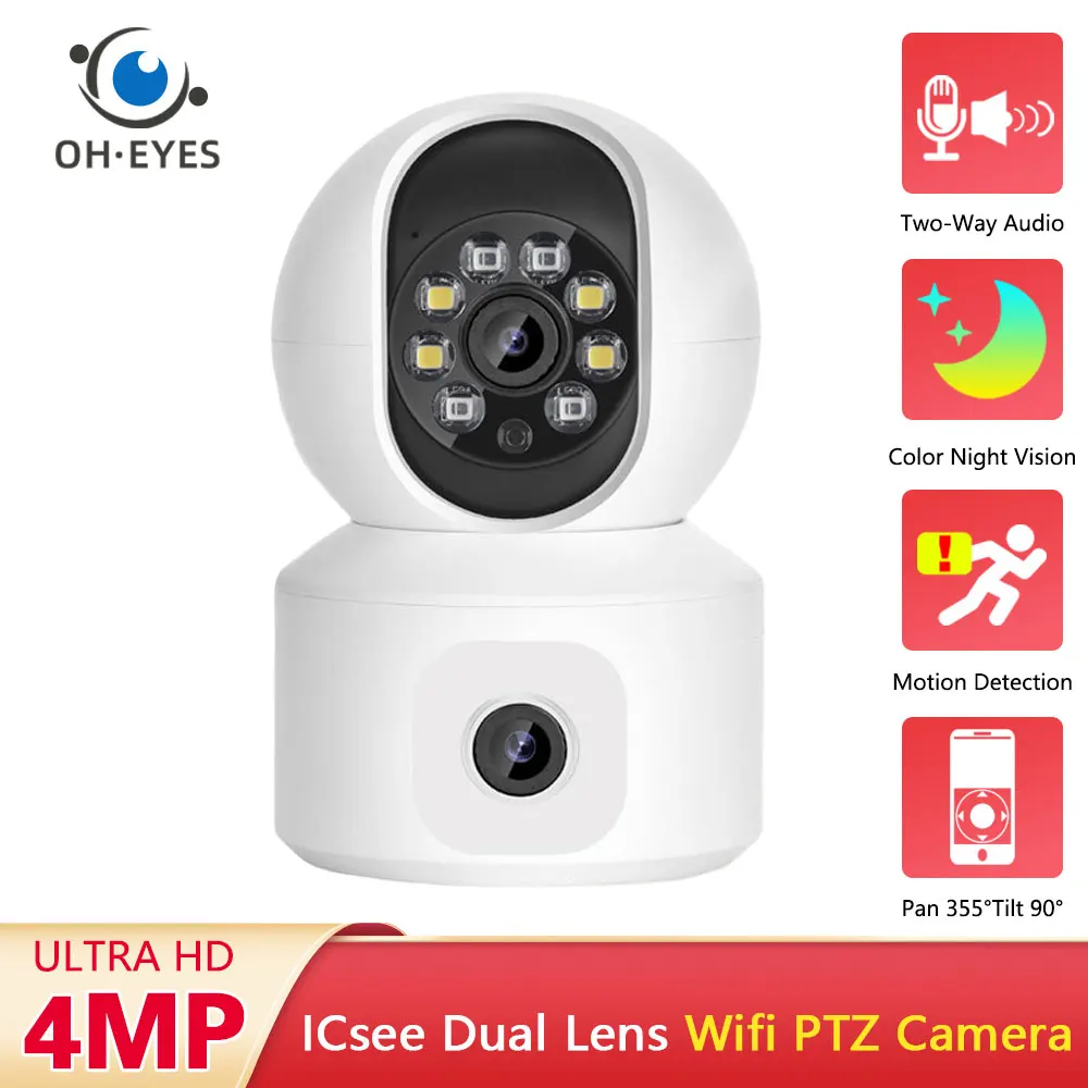 4MP Dual Lens Wifi PTZ IP Camera Auto Tracking Indoor Home Security ...