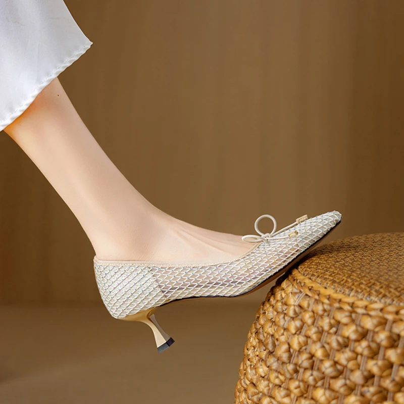 NEW Spring/Autumn Women Pumps Pointed Toe Thin Heel Shoes Sweet Mesh ...