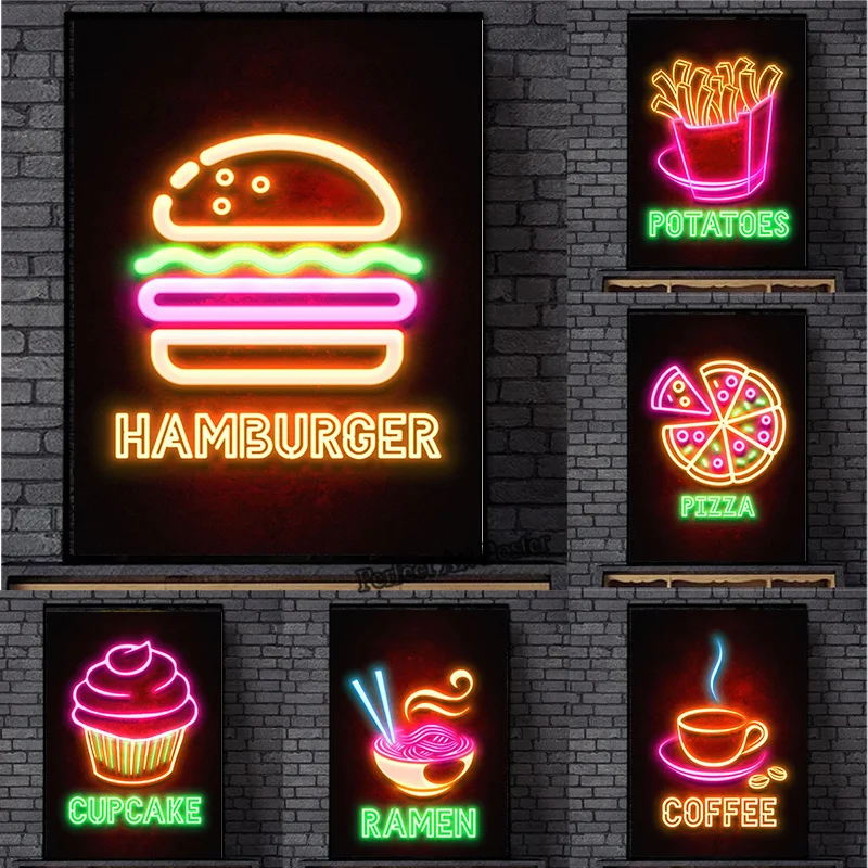 Neon-Effect-Food-Pizza-Burger-Ramen-Coffee-Cupcake-Restaurant-Cartoon ...