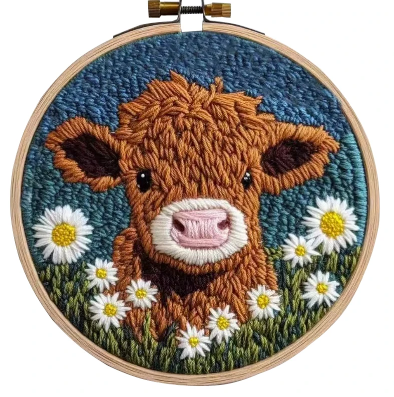 Cute Animal Cow Turtle Punch Needle Kit with EN Instructions,Yarn,Pen ...