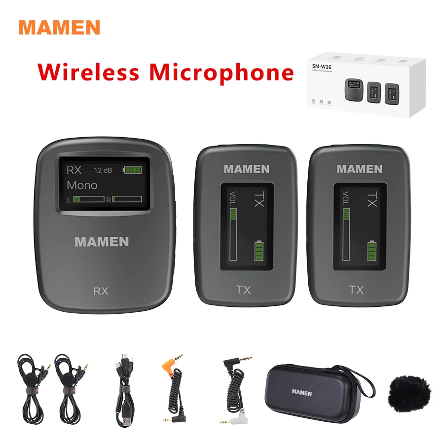MAMEN Wireless Lavalier Microphone Transmitter Receiver for Phone DSLR Camera Smartphone 2.4G ...