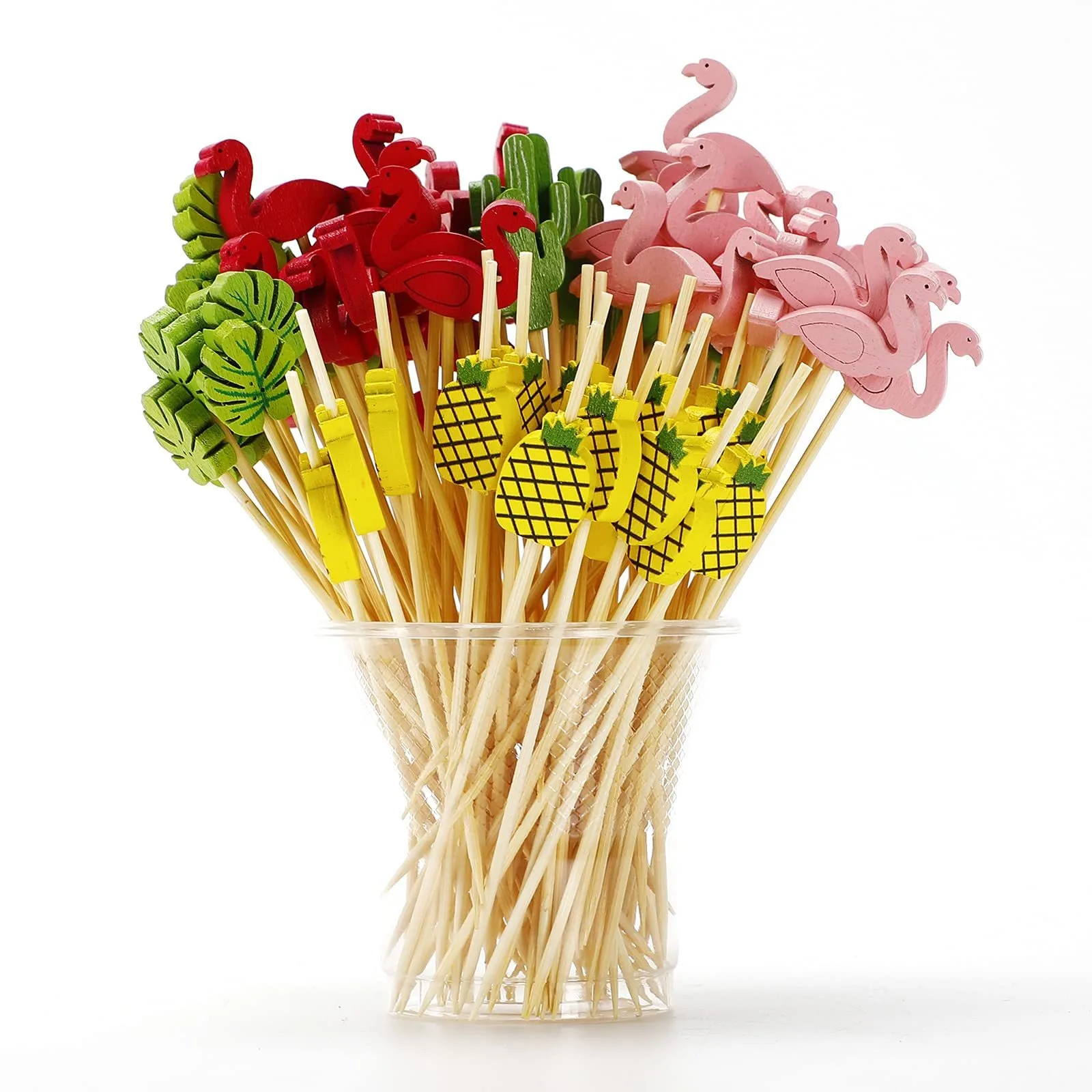 20pcs-set-Hawaii-Theme-Fruit-Sticks-Flamingo-Fruit-Disposable-Bamboo ...