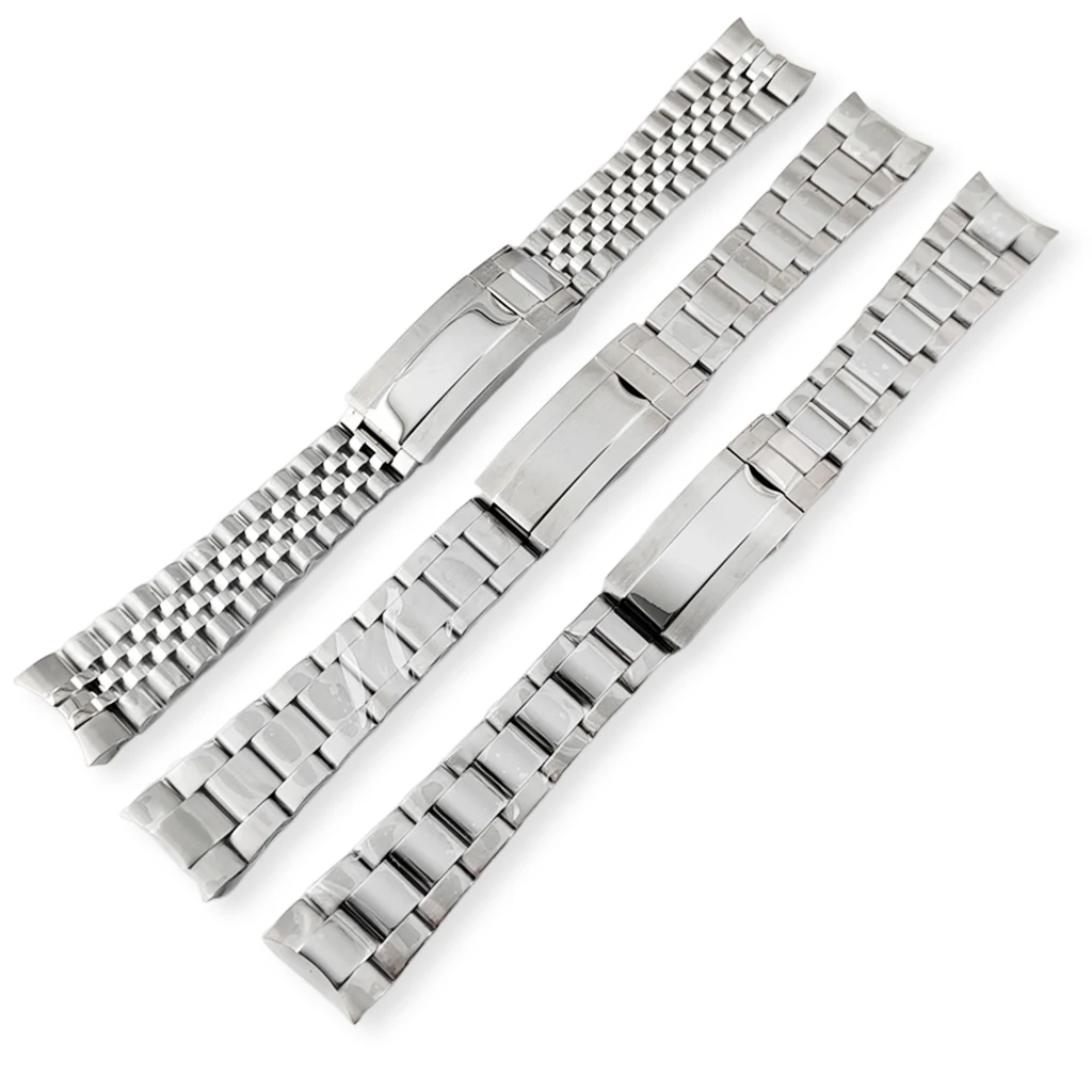 Silver-20mm-Watch-Strap-Glide-Lock-Clasp-Metal-Watchbands-Quality ...