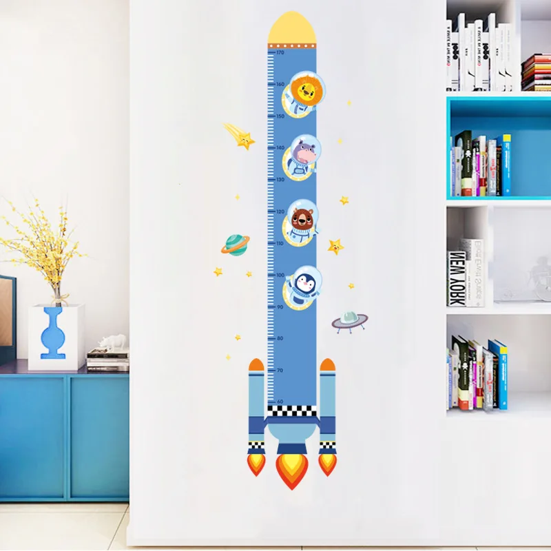 Cartoon-Rocket-Height-Measure-Wall-Stickers-DIY-Space-Animals-Wall ...