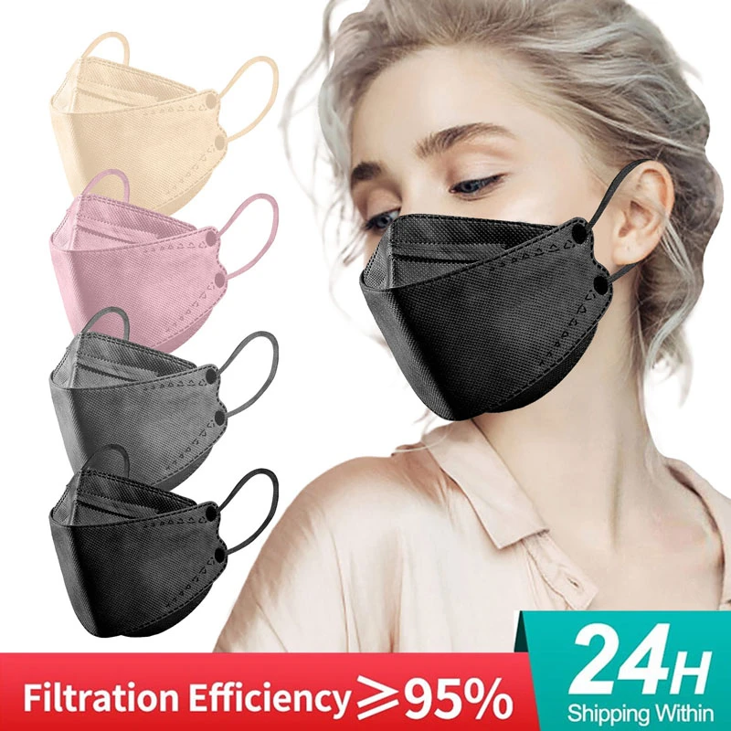 60PC Adult Fish Shape Certified KN95 FFP2 Mask 4 Layers Black Fabric ...