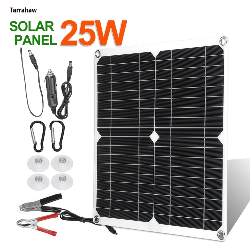 Painel solar 25w energia fotovoltaica carregamento tesouro 5v usb/18v ...