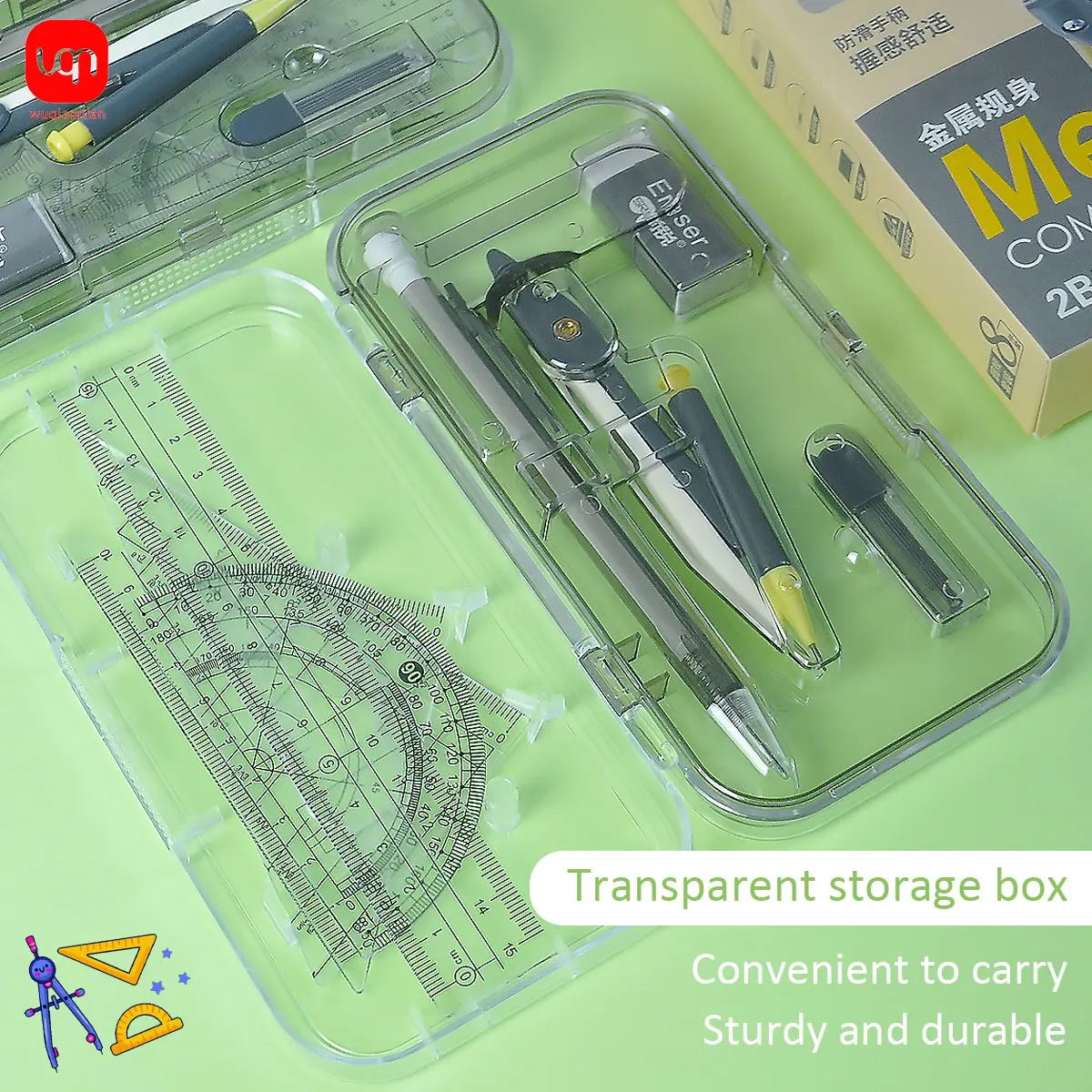WQN high-end compass and ruler set, can rotate 360° to ensure accuracy ...