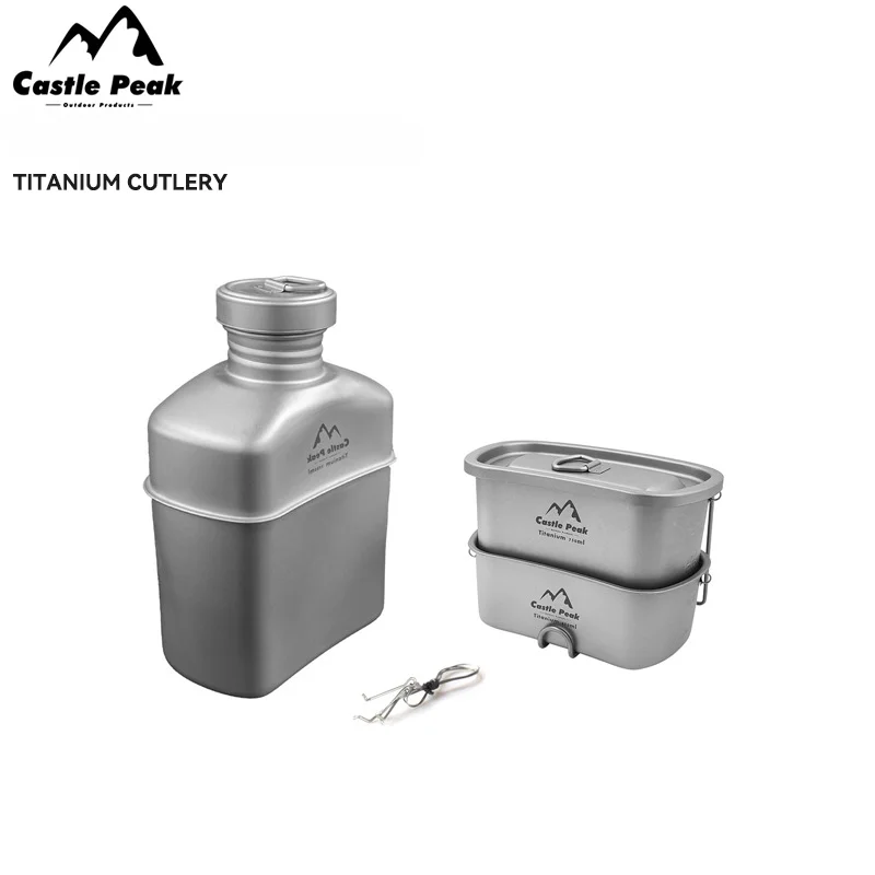 Camping-Titanium-Pot-Set-Military-Kettle-Bowl-with-Lid-Outdoor-Travel ...