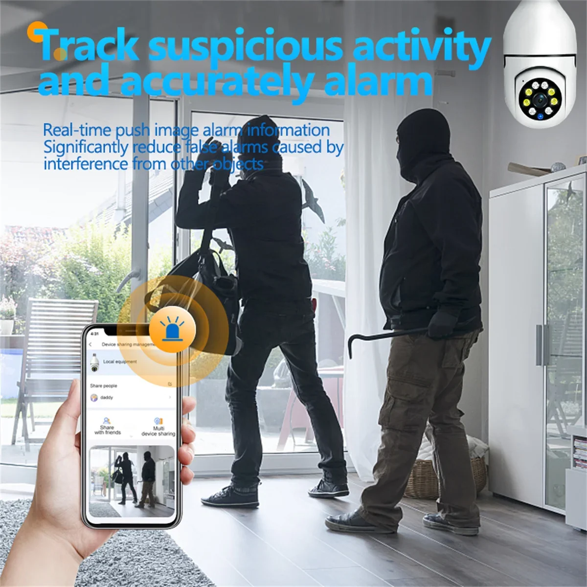 8MP E27 Bulb Wifi Surveillance Camera Indoor 4X Digital Zoom AI Human ...