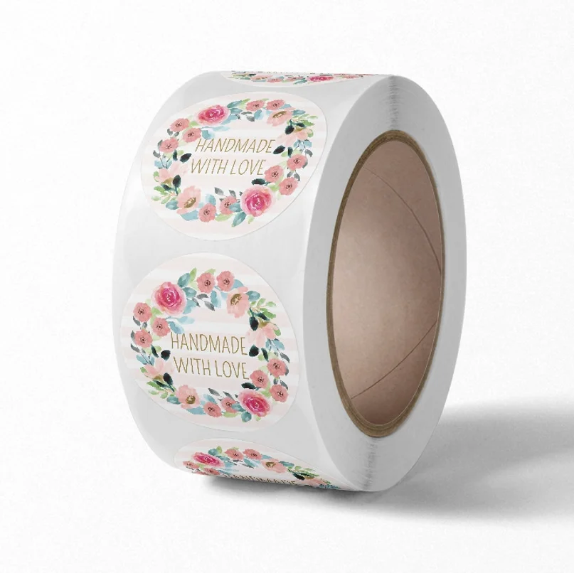 100-500pcs-Flower-Handmade-with-Love-Stickers-for-Small-Business ...