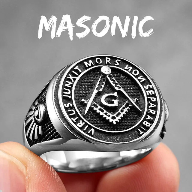 Stainless Steel Men Rings Masonic Freemasonry Skull Punk Rock Hip Hop ...