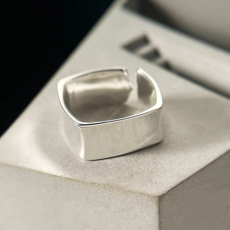 925-Sterling-Silver-Open-Finger-Ring-Square-Simple-Wide-Punk-Stackable ...