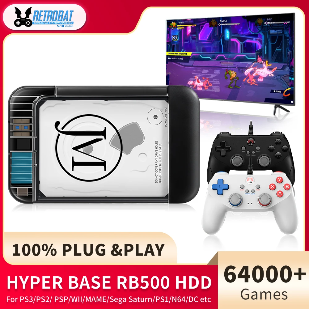 Retrobat 4.0 System 500G Partable External Game HDD Built in 64000 ...