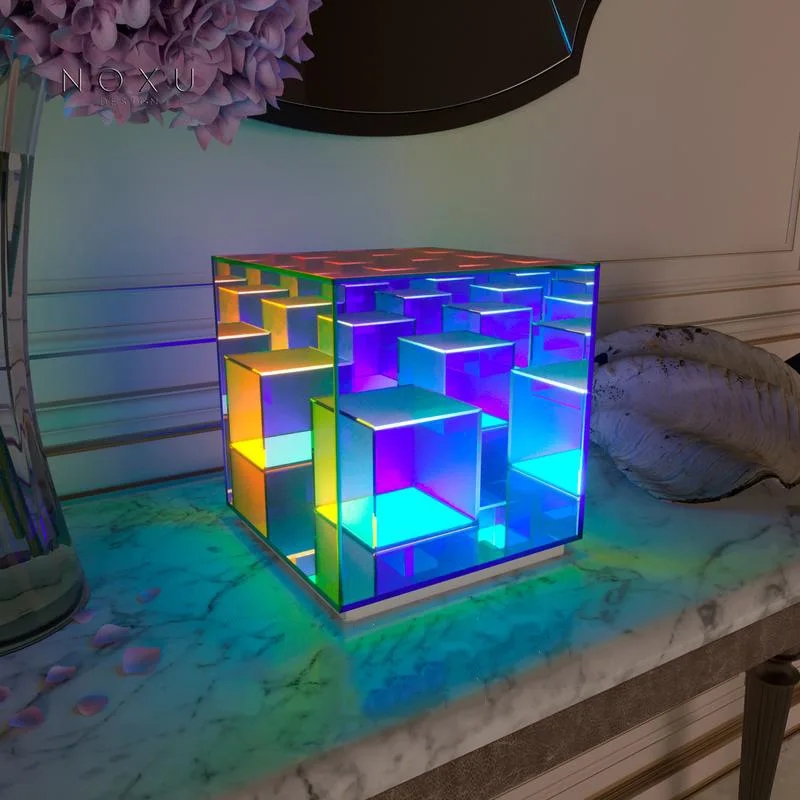 LED-seven-color-3D-cube-pyramid-night-light-USB-colour-dimmable-office ...