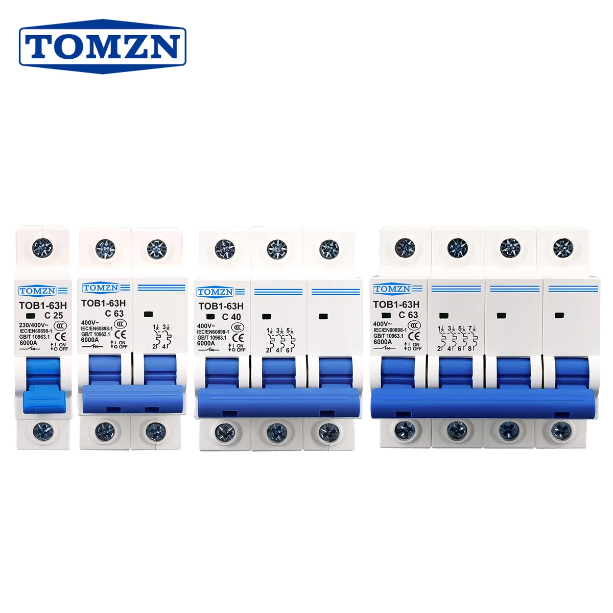 AC MCB TOB1-63H C curve 230/400V ~ 50HZ/60HZ Mini Circuit breaker 1P 2P ...