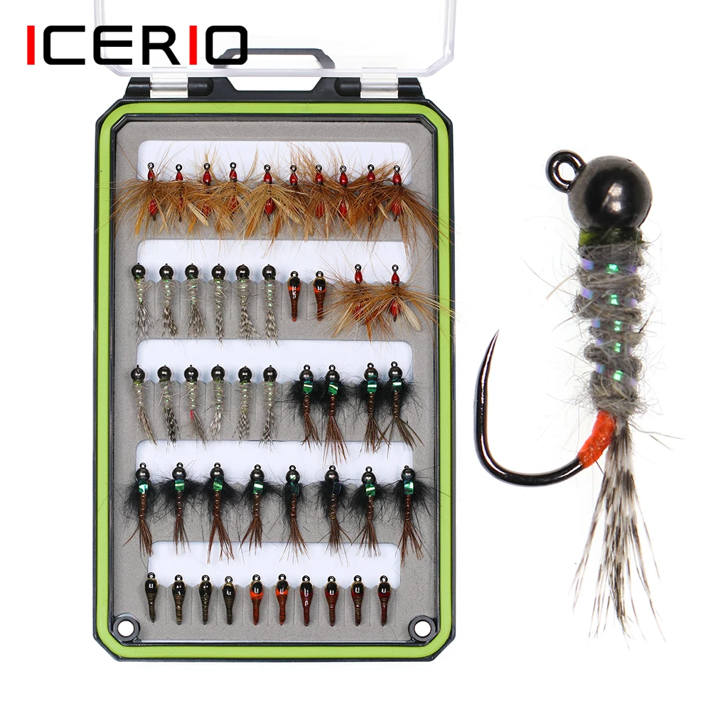 ICERIO 48PCS Nymph Kit Tungsten/Copper Beadhead Jig Euro Nymphs ...