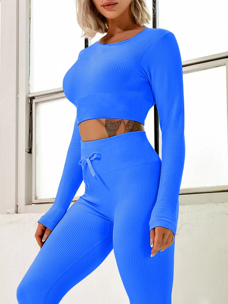Two-Piece-Yoga-Suit-Sports-Set-Women-Gym-Clothing-Ribbed-High-Waist ...