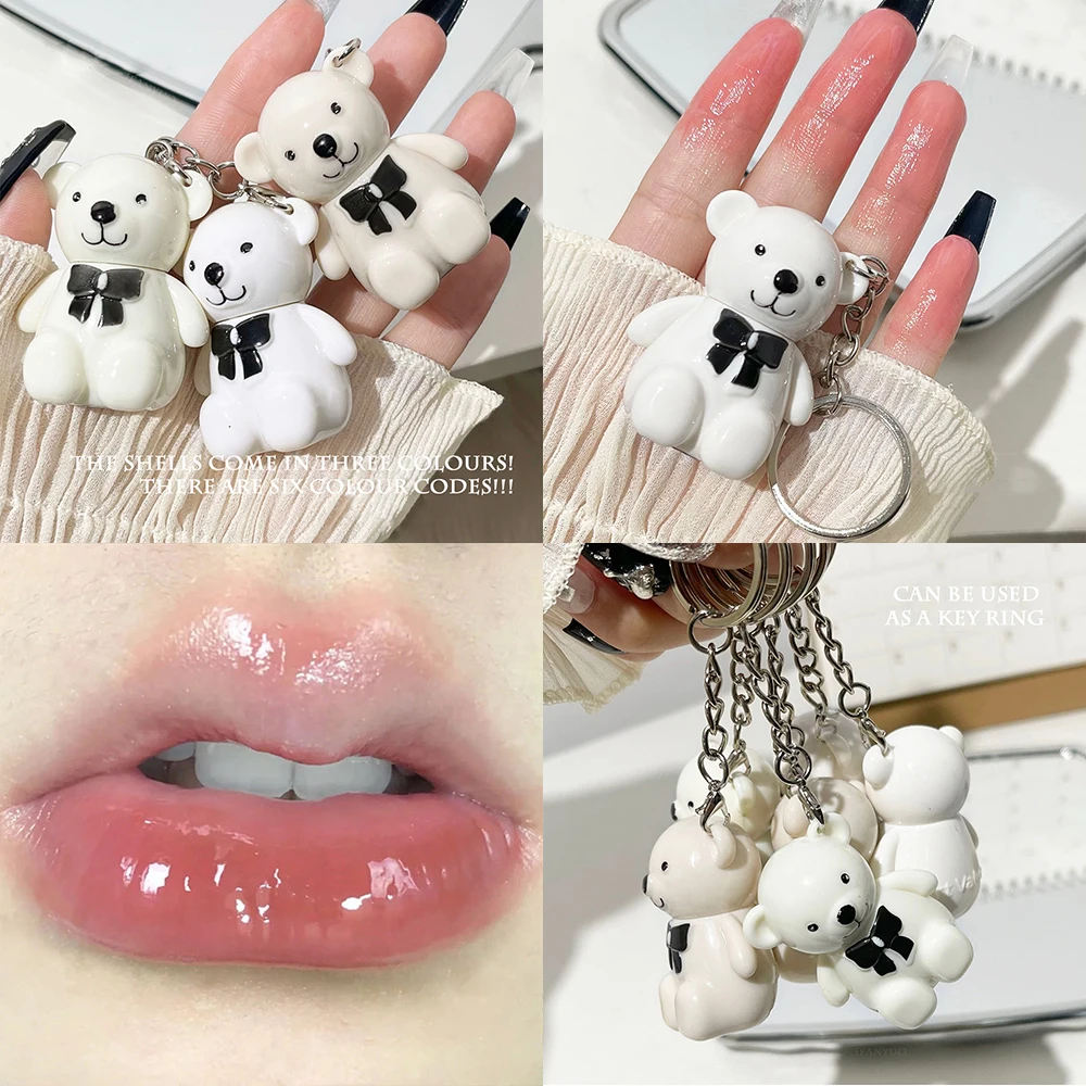 Water-Light-Stain-Lip-Gloss-Mirror-Glass-Lipstick-Cute-Bear-Keychain ...