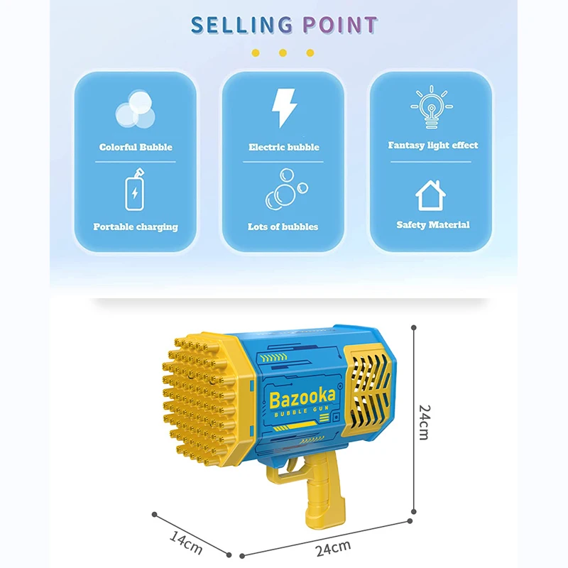 Galtin Bubble Gun 69 Holes Automatic Rainbow Rocket Boom for Kid Light ...